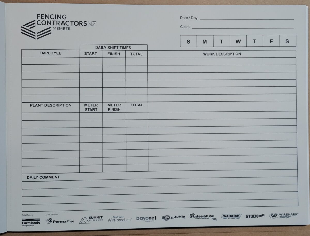 Timesheet Books - FCANZ - Fencing Contractors Association NZ
